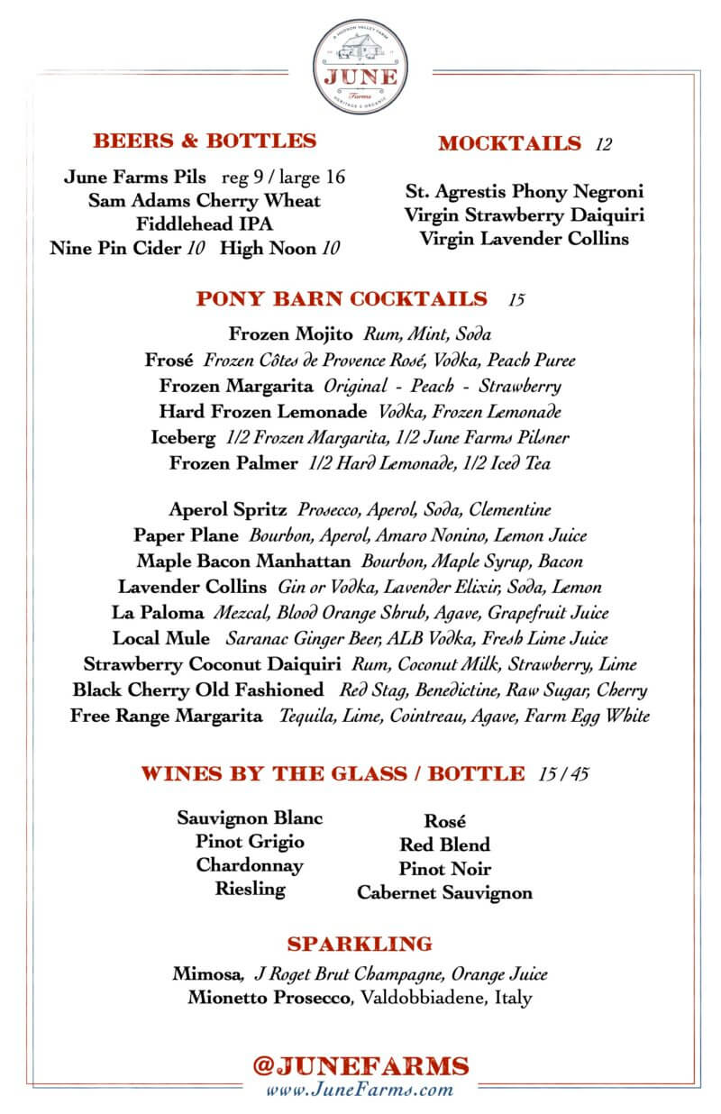 Delicious Menus at June Farms